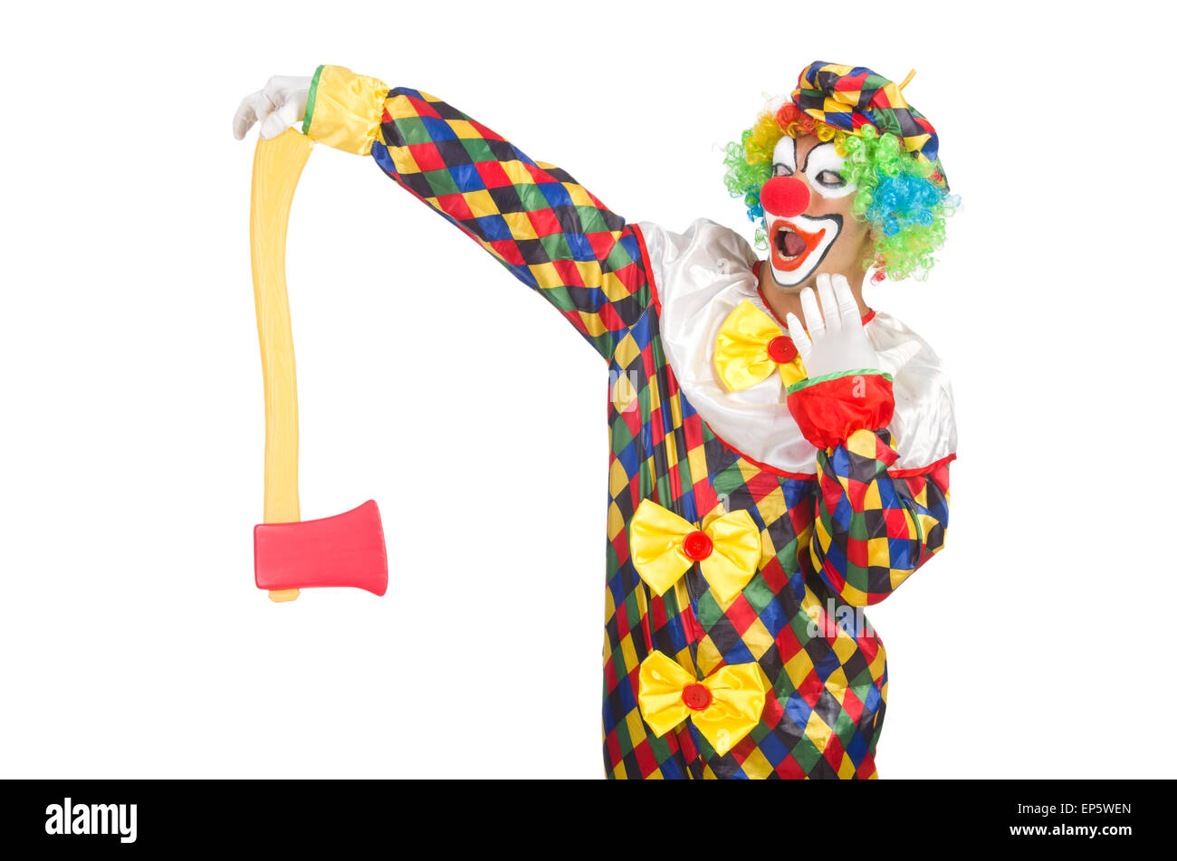 Clown with axe isolated on white Stock Photo - Alamy