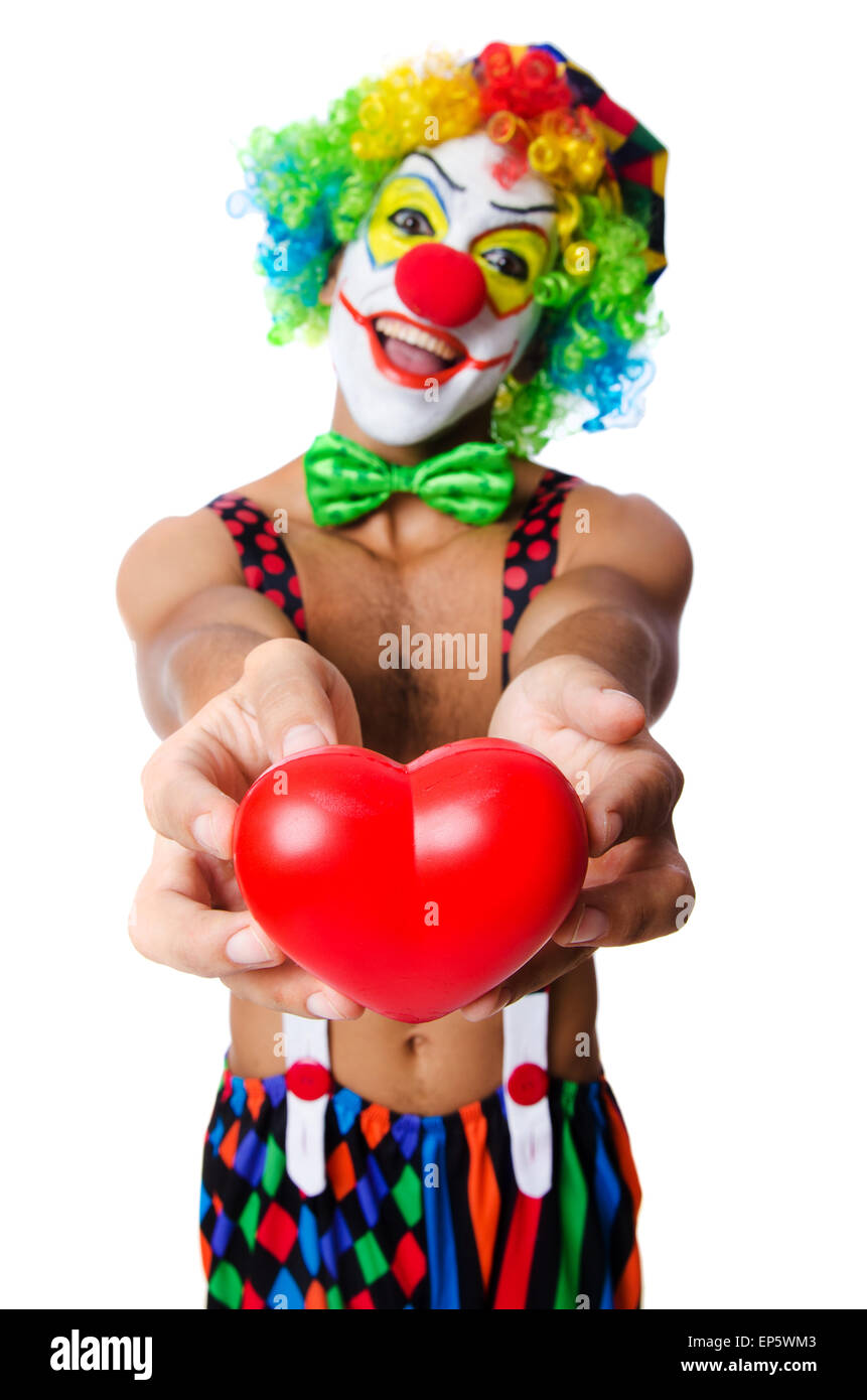 Clown with heart isolated on white Stock Photo - Alamy