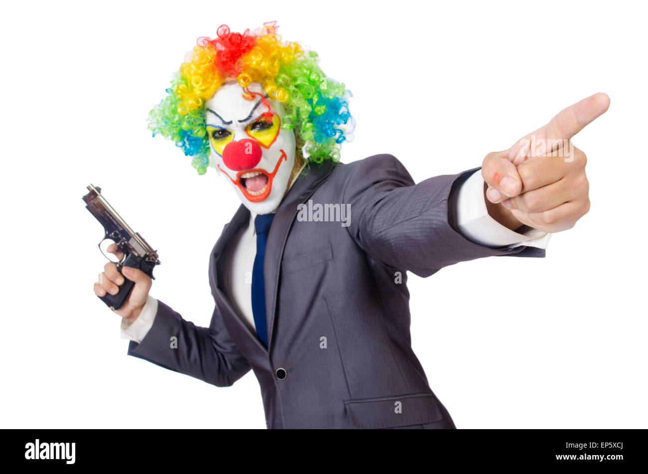 Businessman clown with gun isolated on white Stock Photo - Alamy