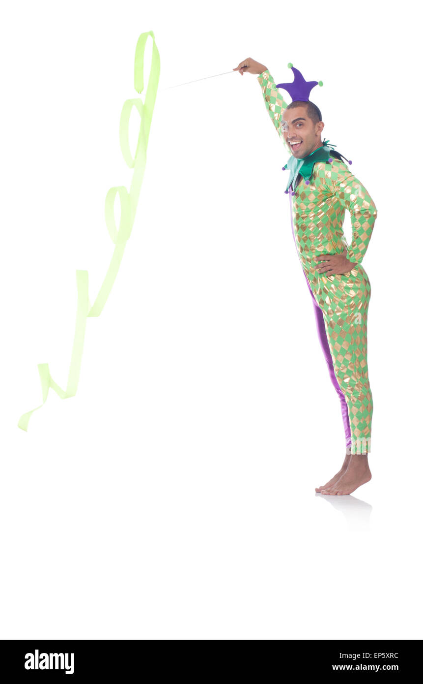 Clown with ribbon on white Stock Photo - Alamy