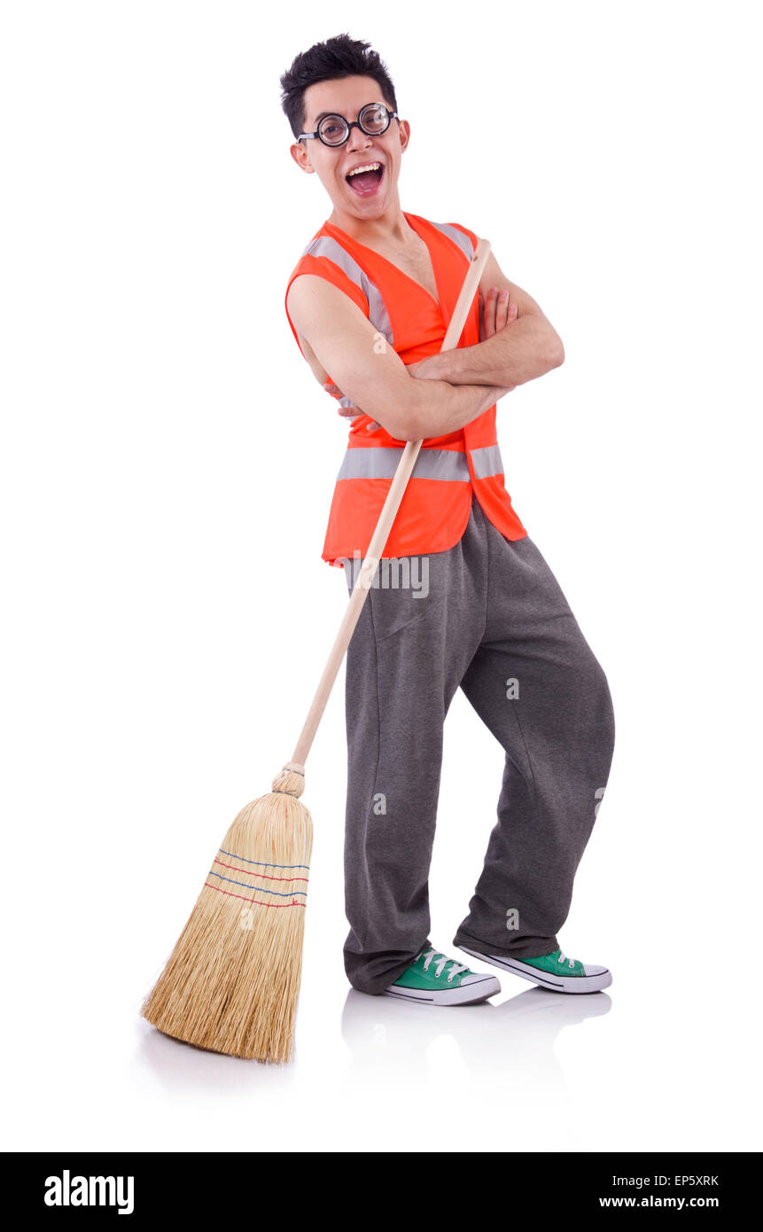 Funny janitor isolated on white Stock Photo - Alamy