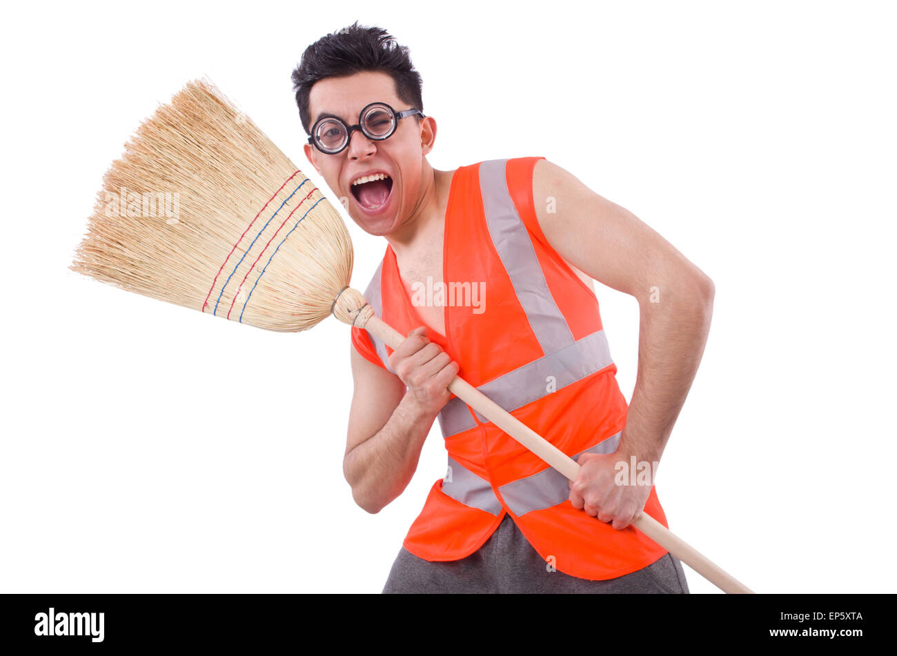 Funny janitor isolated on white Stock Photo - Alamy