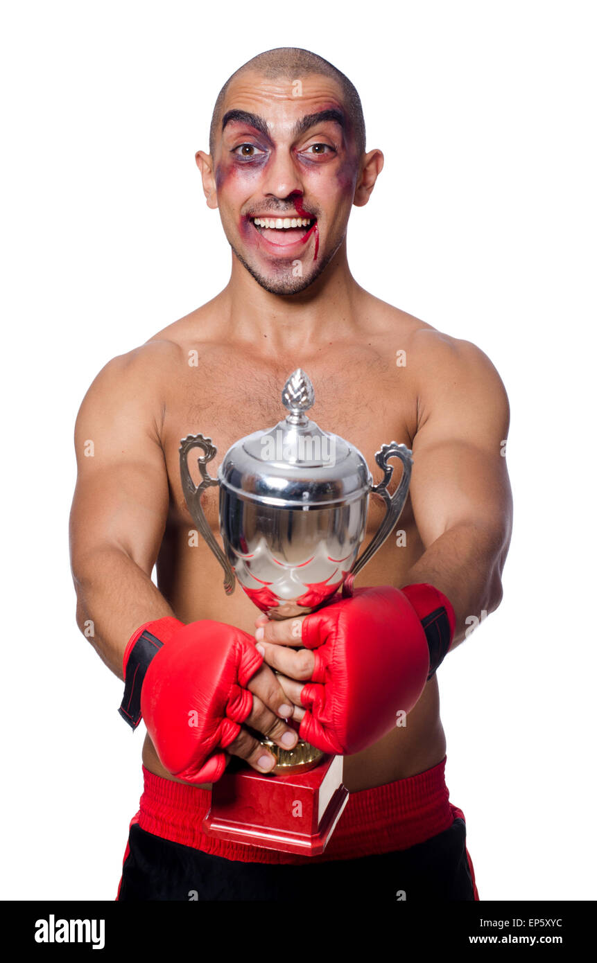Badly beaten boxer isolated on white Stock Photo - Alamy