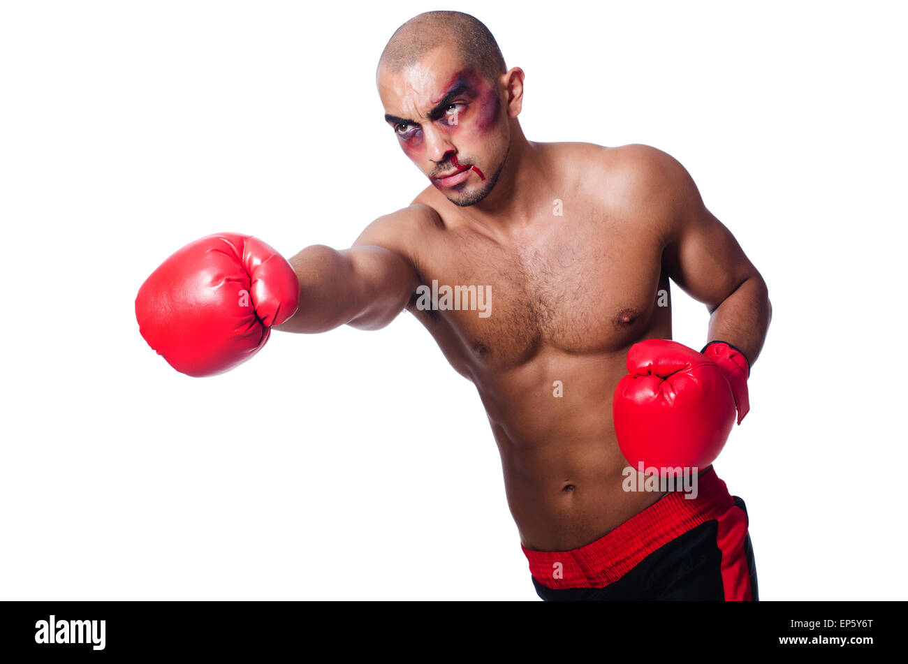 Badly beaten boxer isolated on white Stock Photo - Alamy