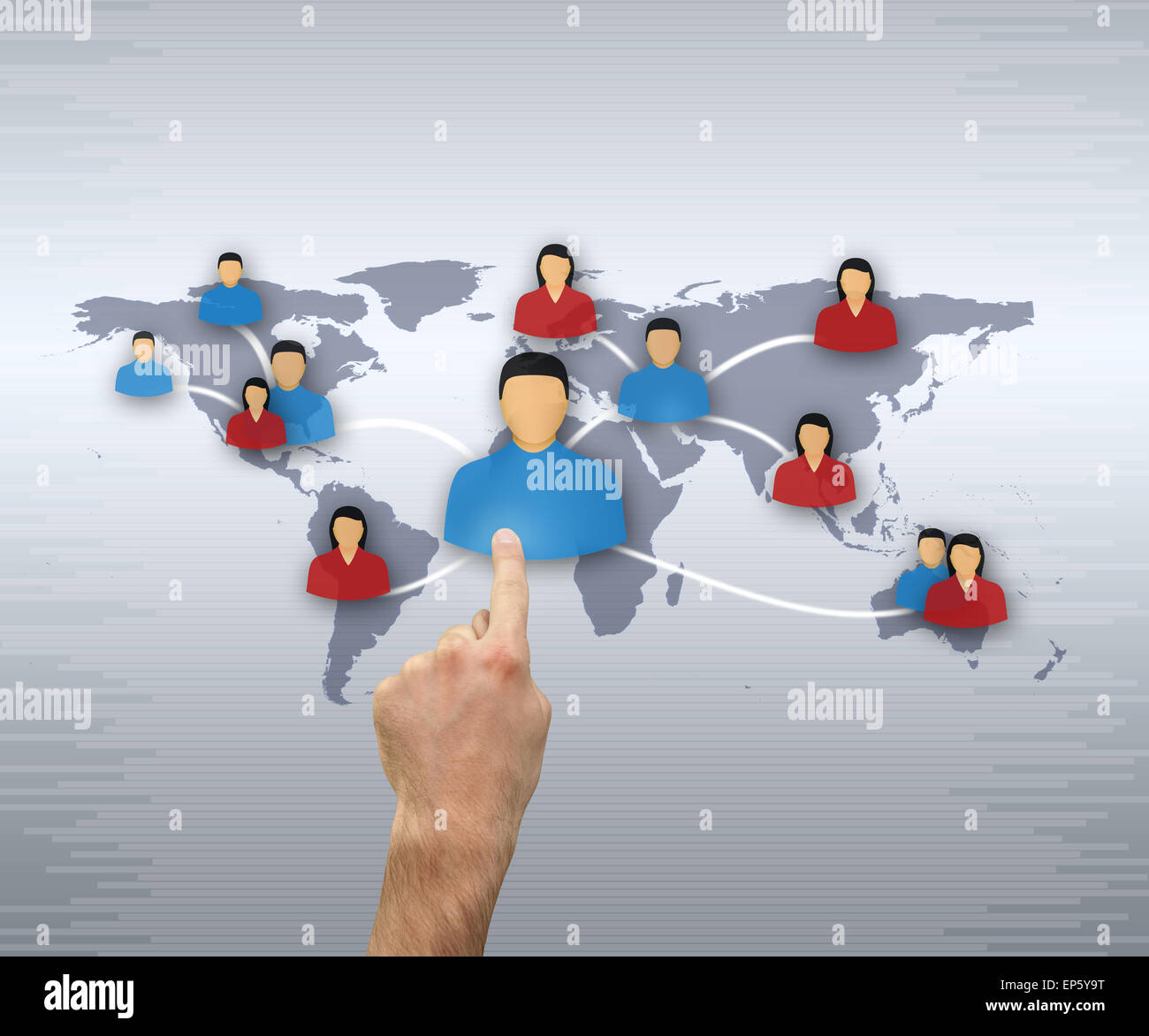 People from various continents choosing by mans hand Stock Photo - Alamy