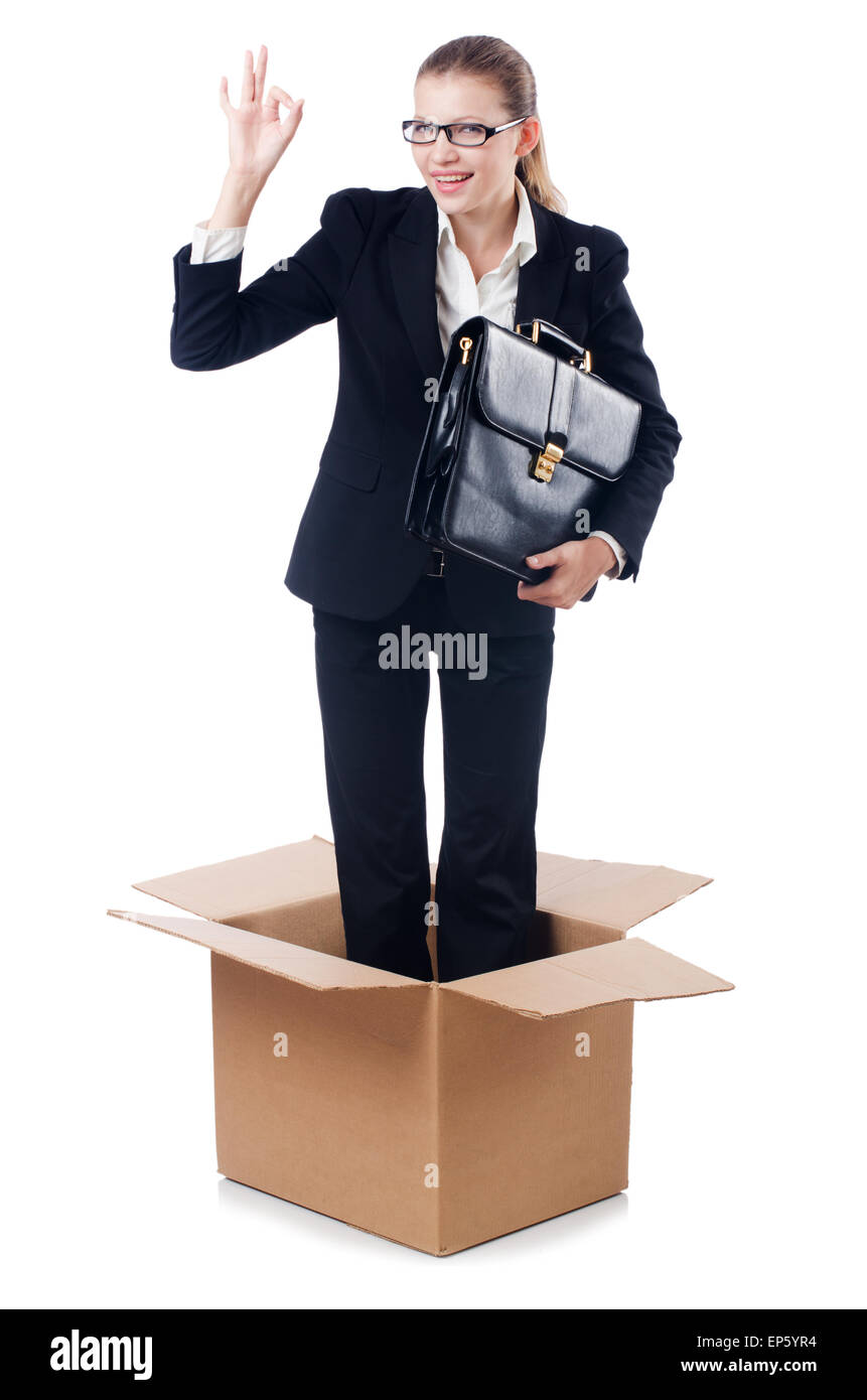 Woman in thinking out of box concept Stock Photo - Alamy