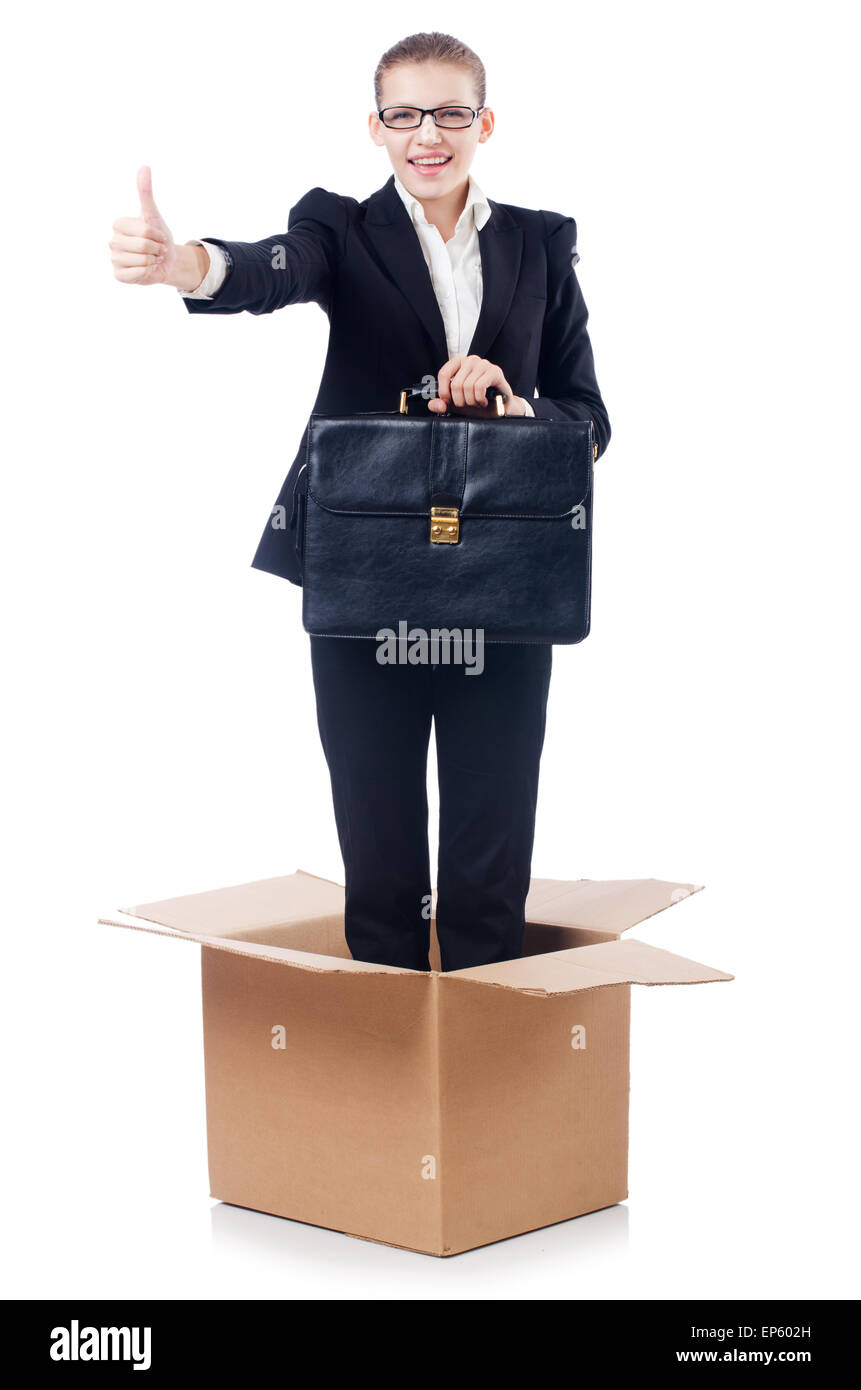 Woman in thinking out of box concept Stock Photo - Alamy