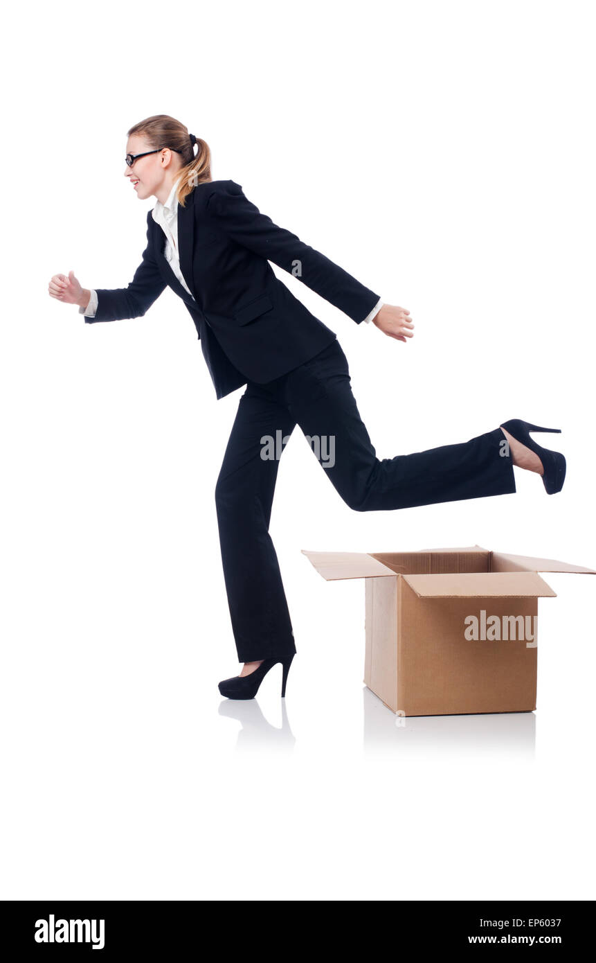 Woman in thinking out of box concept Stock Photo - Alamy