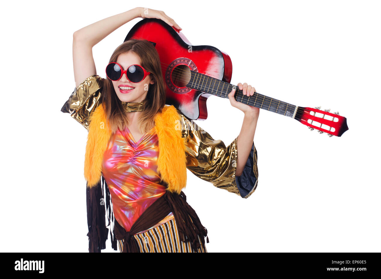 Tall guitar player isolated on white Stock Photo - Alamy