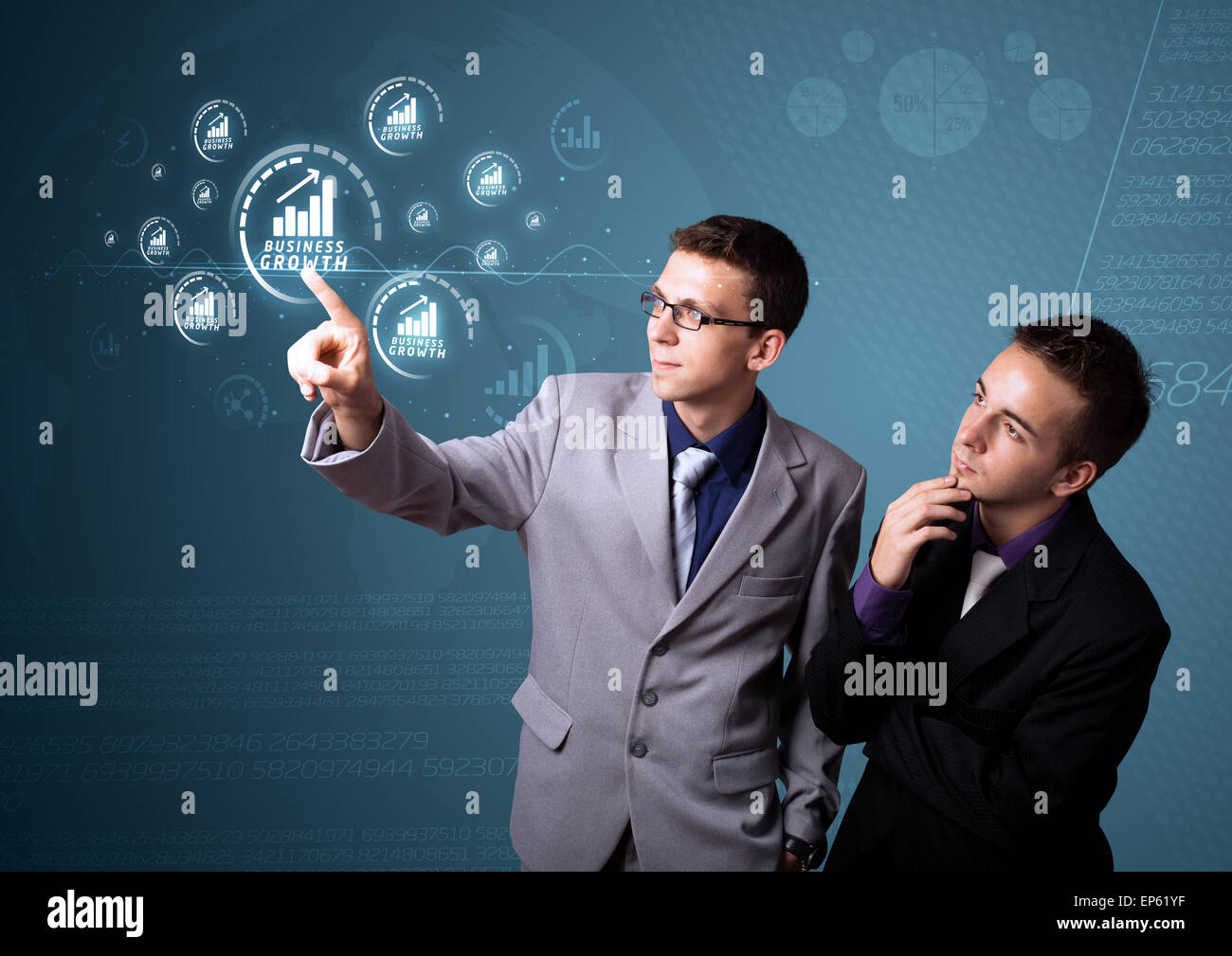 Businessman pressing modern business type of buttons Stock Photo - Alamy