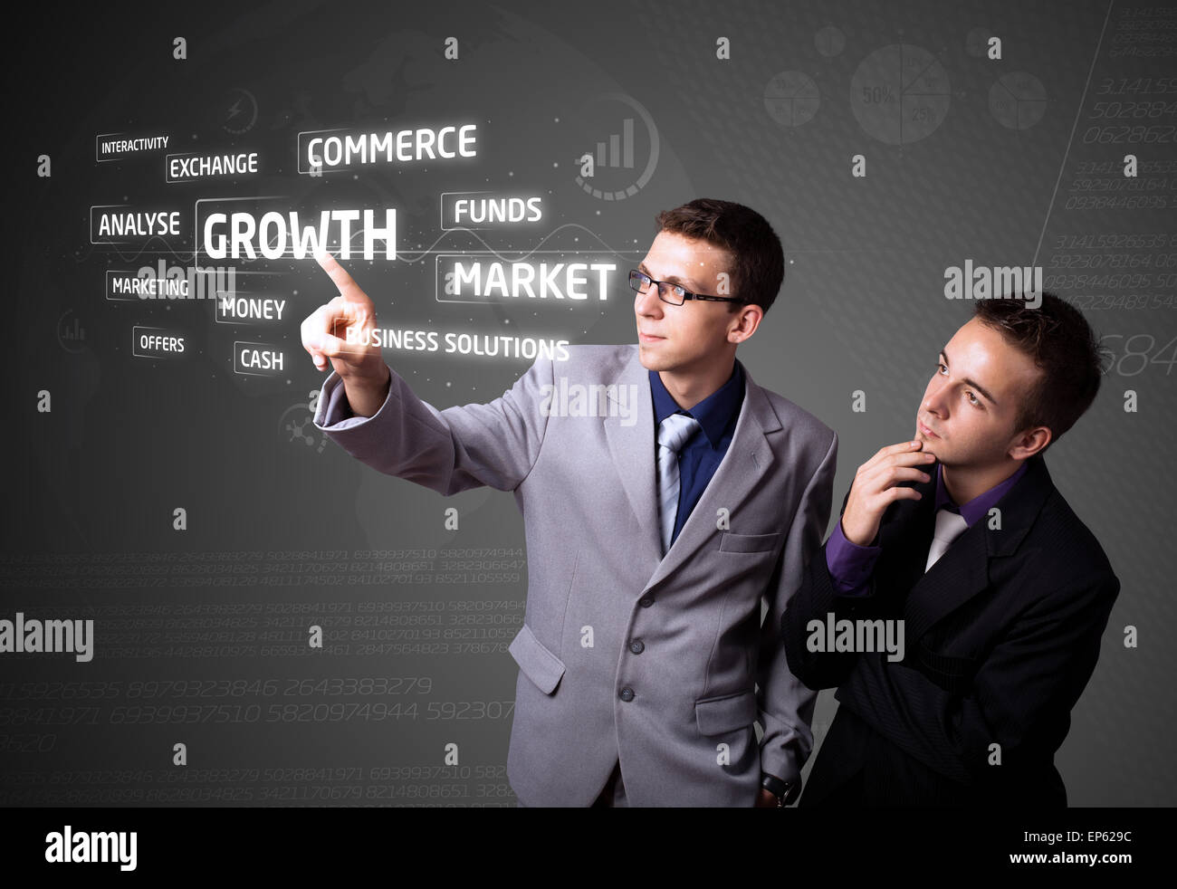 Businessman pressing modern business type of buttons Stock Photo - Alamy