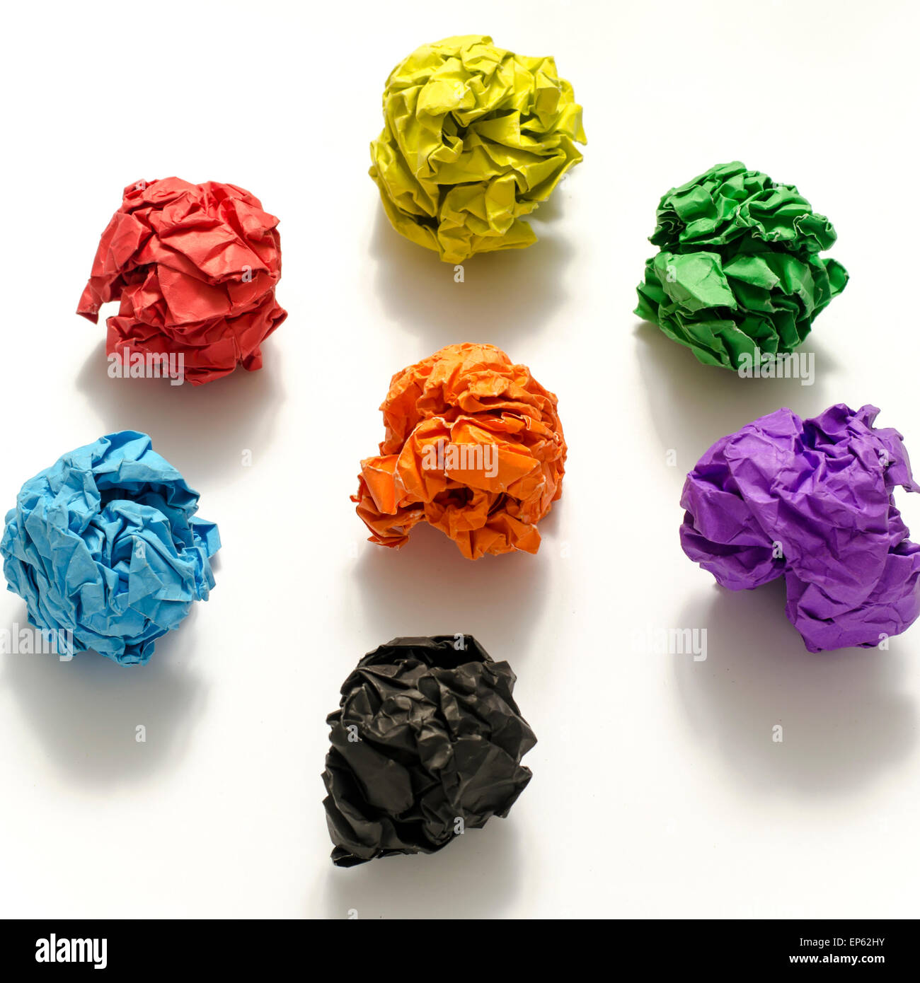 group of color crumpled paper ball on a white background Stock Photo ...