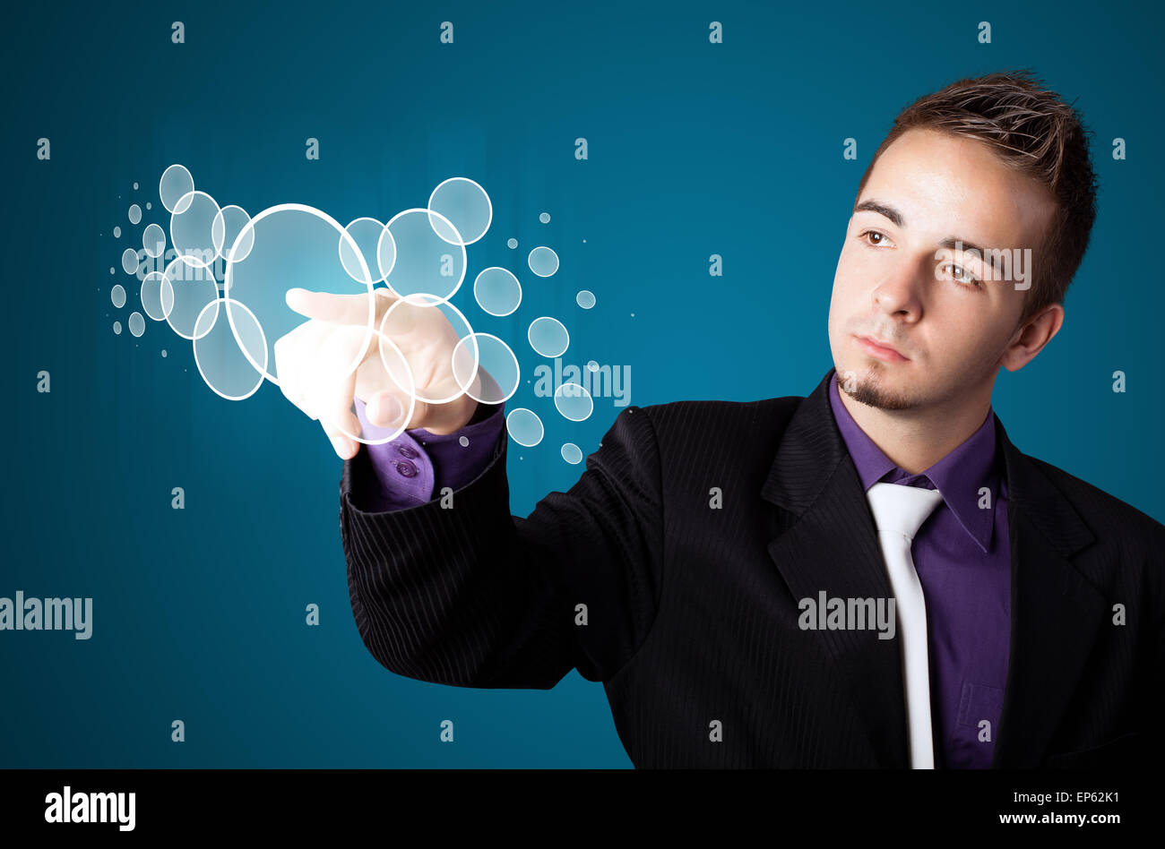 Businessman pressing high tech type of modern buttons Stock Photo - Alamy