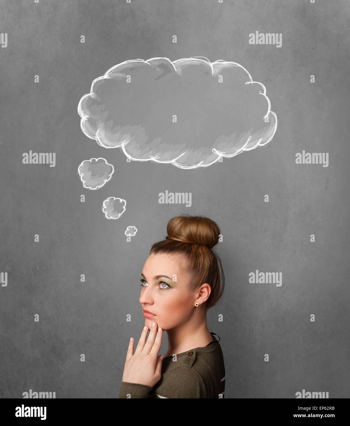 Thoughtful woman with cloud above her head Stock Photo - Alamy