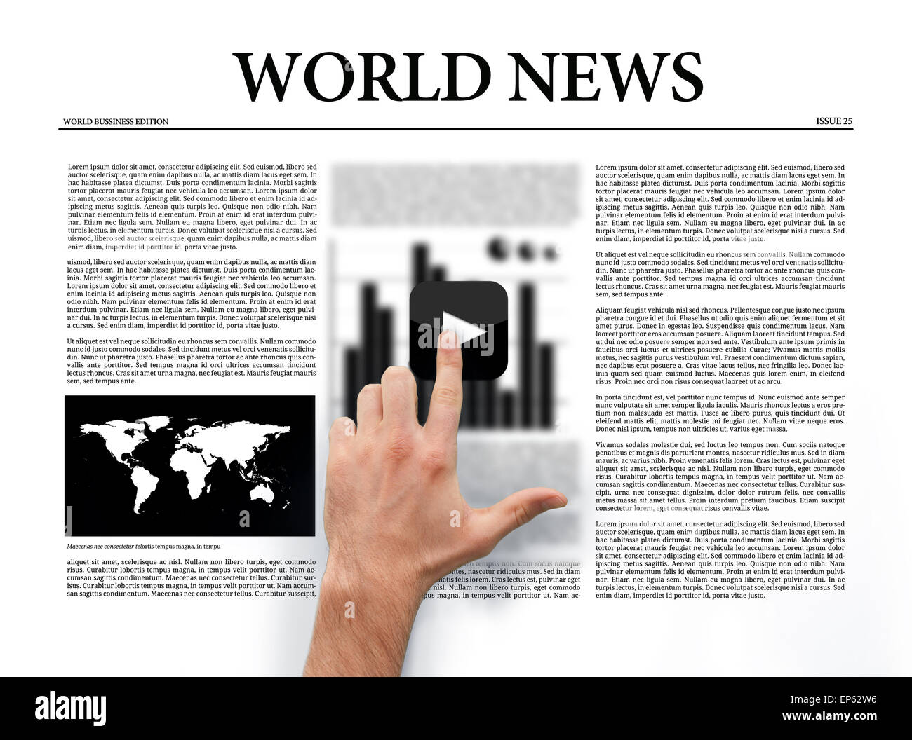 Hand pressing play button on digital newspaper Stock Photo - Alamy