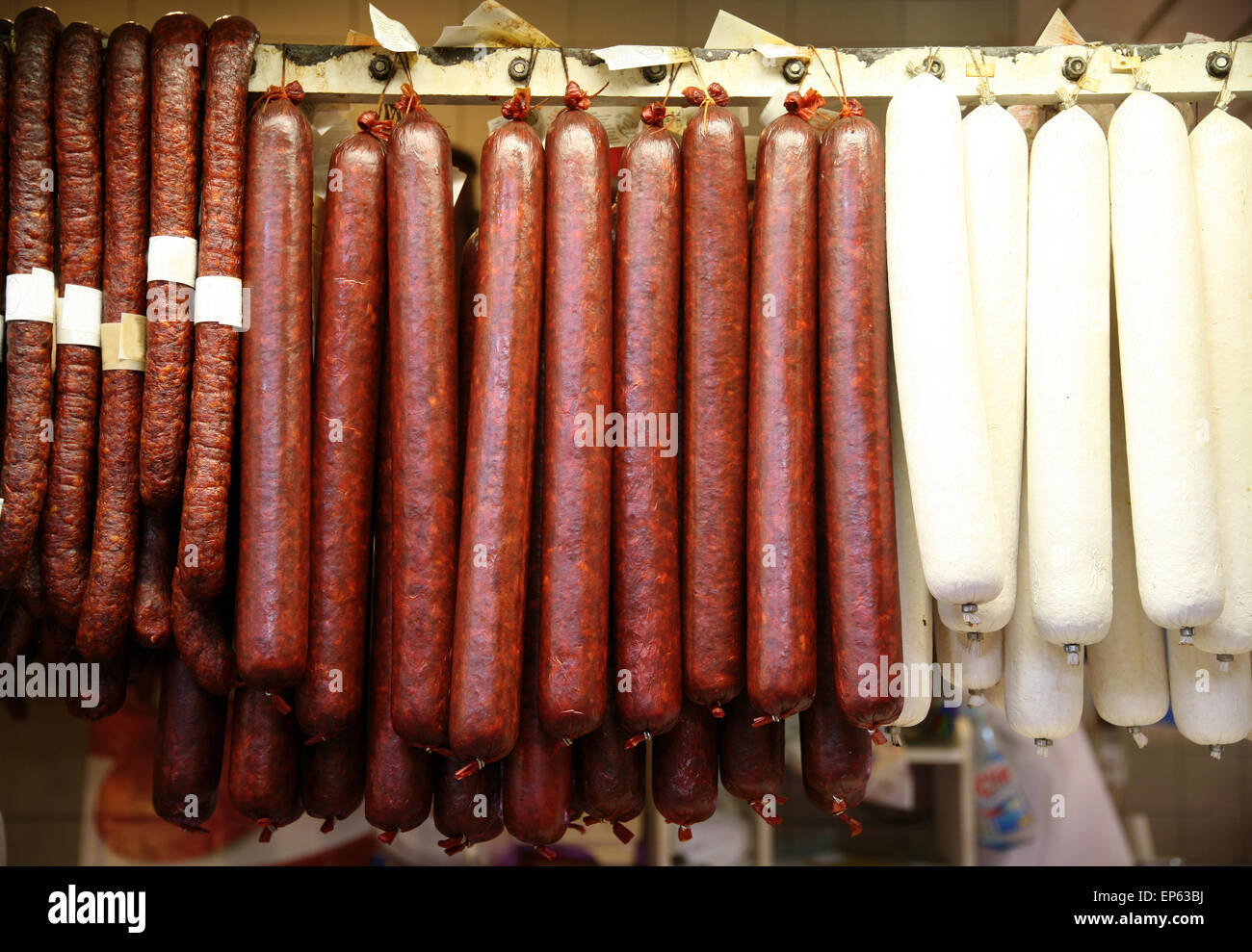Hanging salami stall hi-res stock photography and images - Alamy