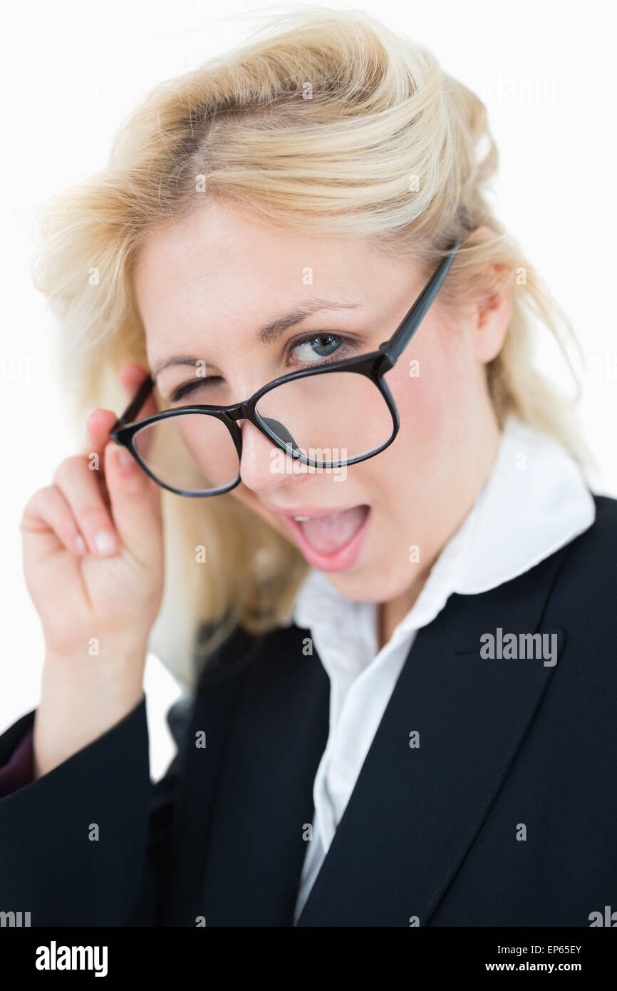 Closeup portrait of beautiful business woman winking Stock Photo - Alamy
