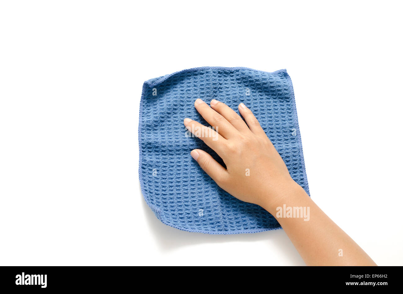 hang with blue rag cleaning on a white background Stock Photo - Alamy