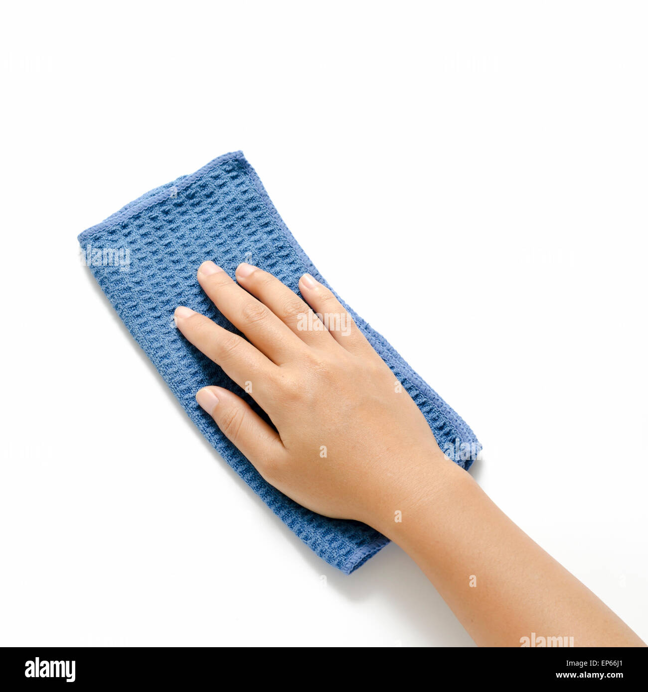 hang with blue rag cleaning on a white background Stock Photo - Alamy
