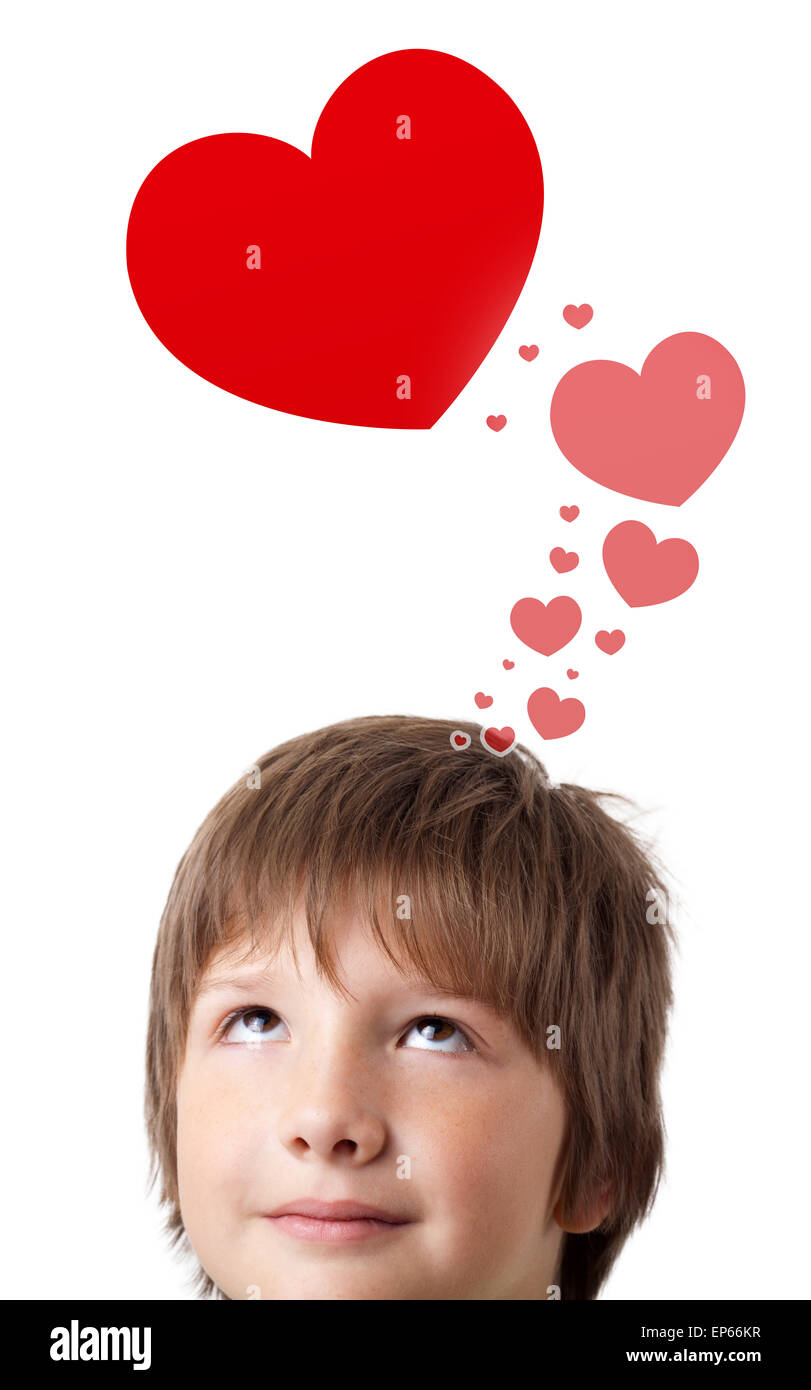 Young head looking at love type of icons Stock Photo - Alamy