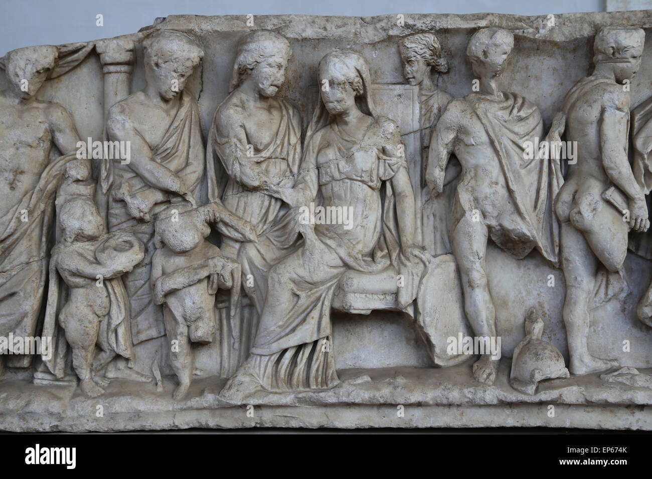 Sarcophagus. Myth of Medea. Sending of gifts to Creusa's death. Marble ...