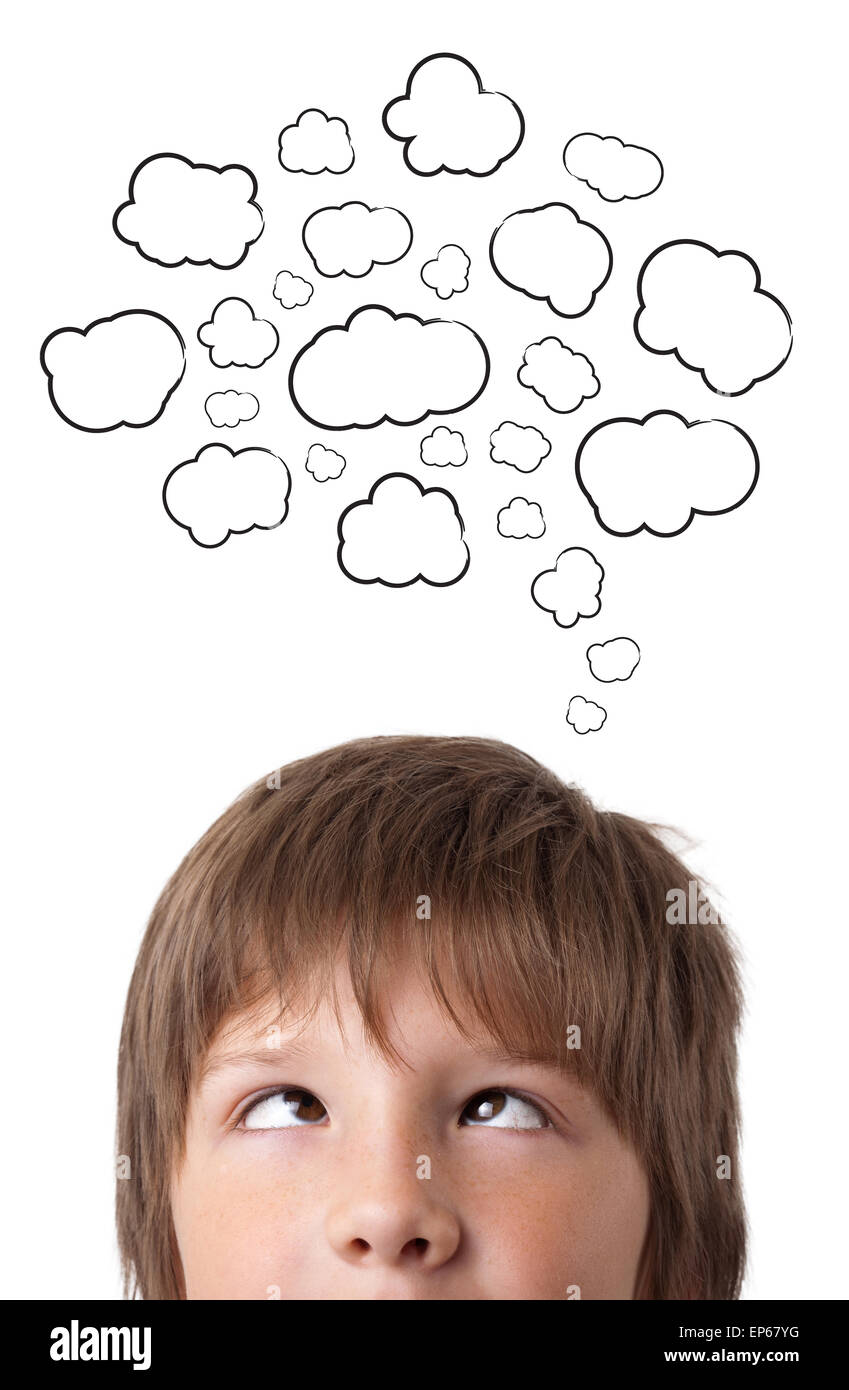 Young head thinking with clouds Stock Photo - Alamy