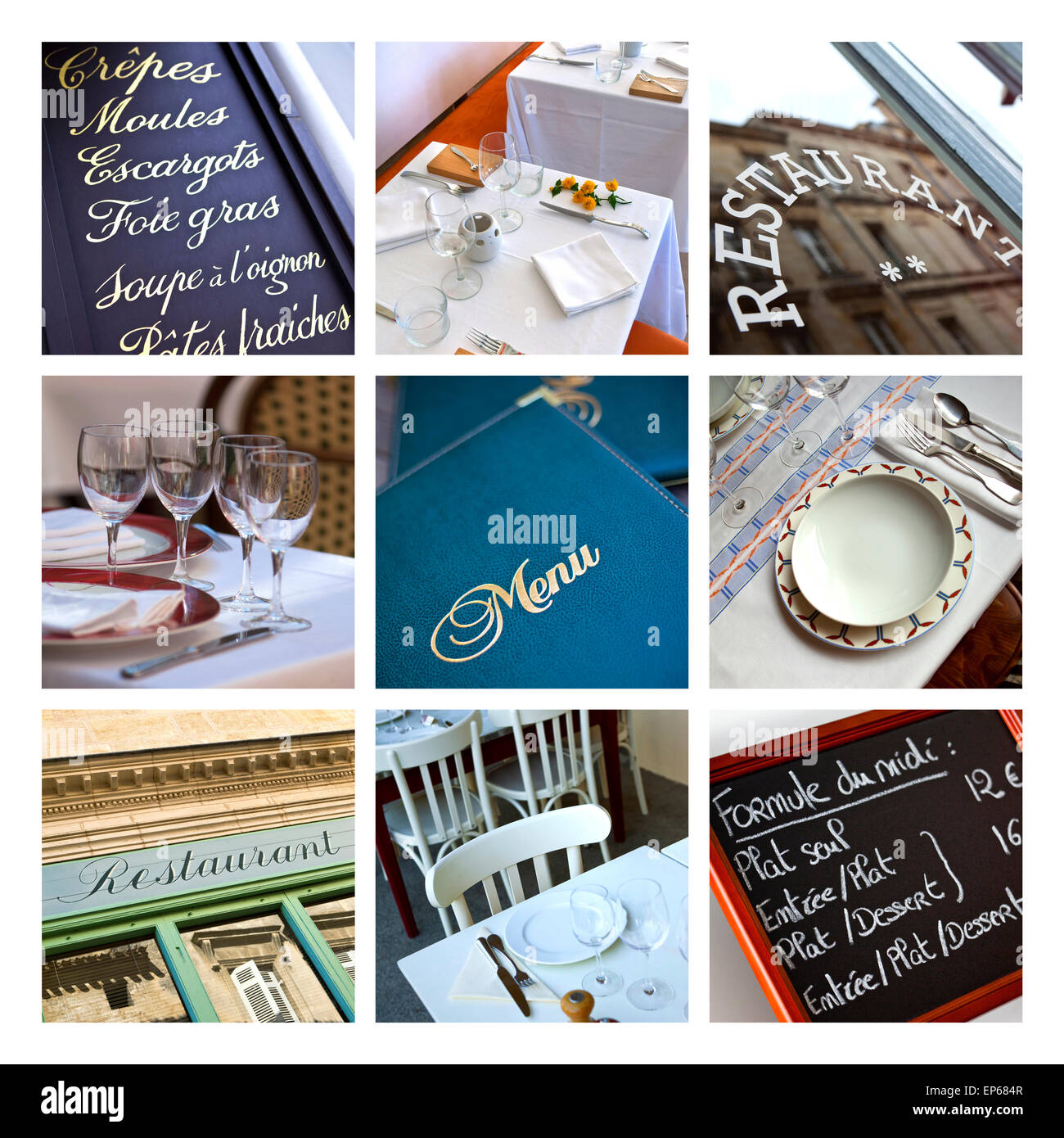 Restaurants and French bistro on a collage Stock Photo - Alamy