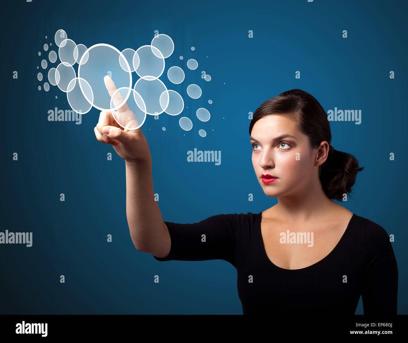 Businesswoman pressing high tech type of modern buttons Stock Photo - Alamy