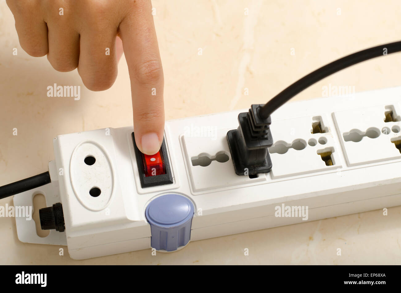 asia woman hand turn on switch multiple socket plug electric Stock ...