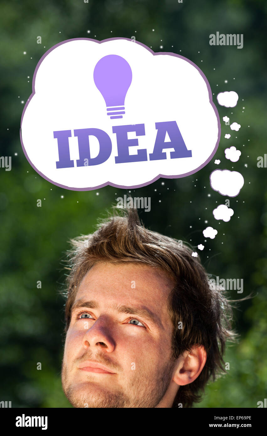 Young person looking at idea type of sign Stock Photo - Alamy