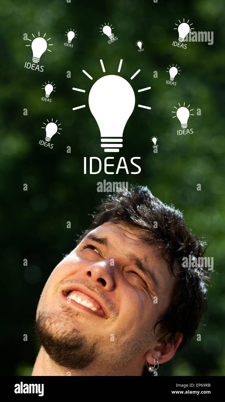 Young person looking at idea type of sign Stock Photo - Alamy