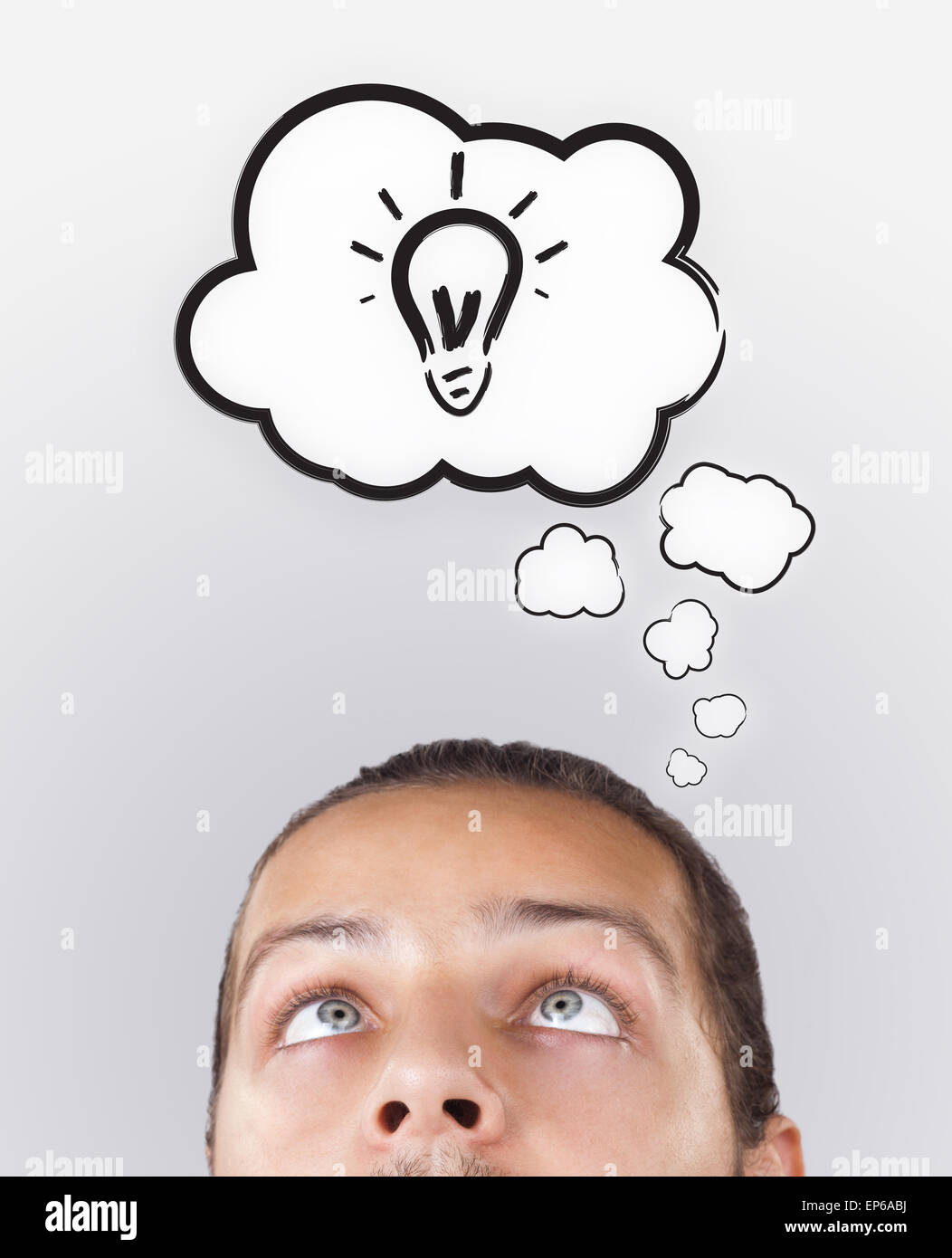 Young head thinking with clouds Stock Photo - Alamy