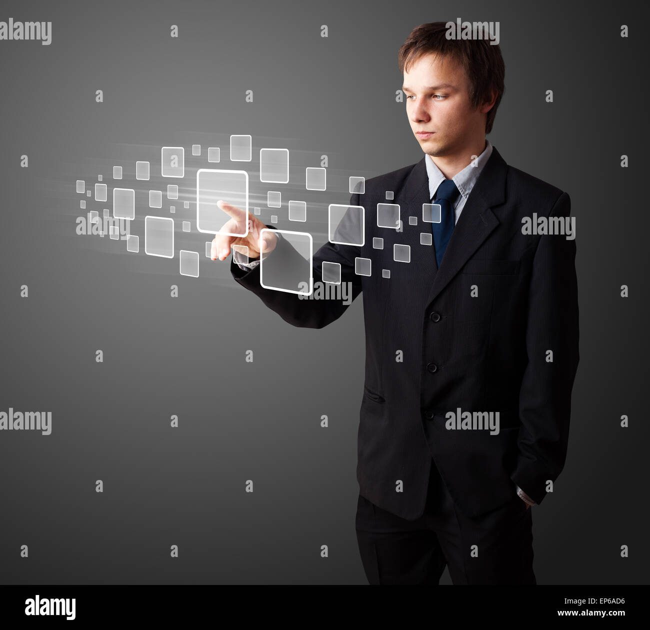 Businessman pressing high tech type of modern buttons Stock Photo - Alamy
