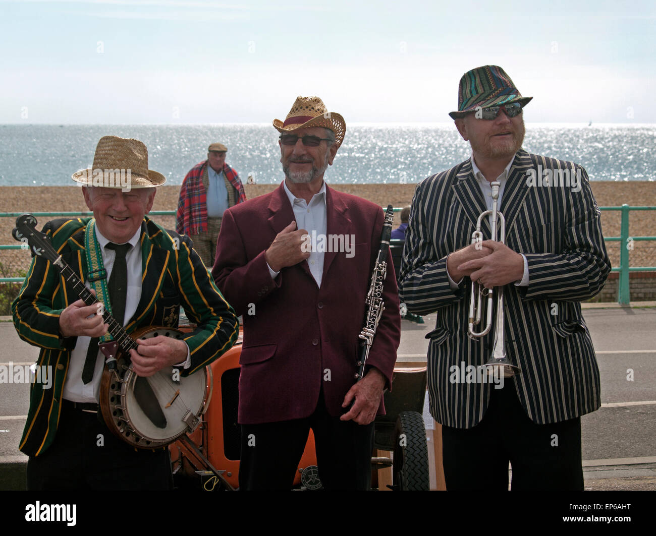 An old-fashioned traditional jazz band on the seafront in Brighton ...