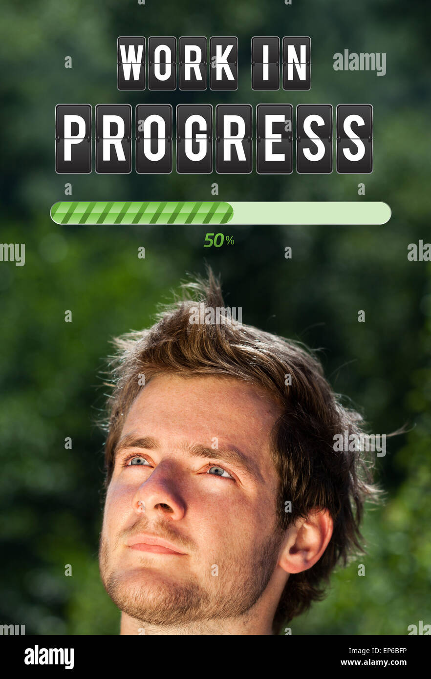 Young person looking at idea type of sign Stock Photo - Alamy