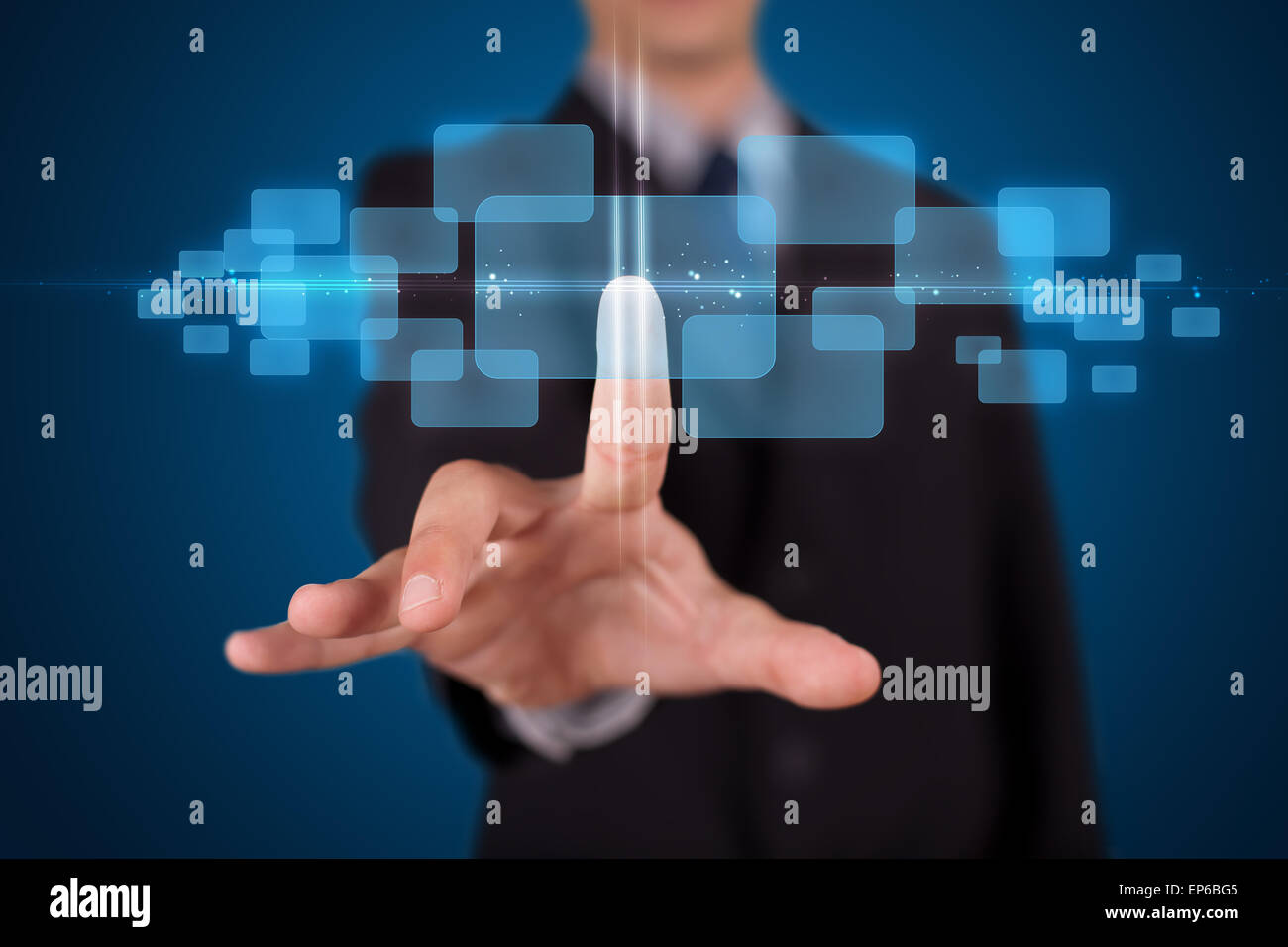 Businessman pressing high tech type of modern buttons Stock Photo - Alamy