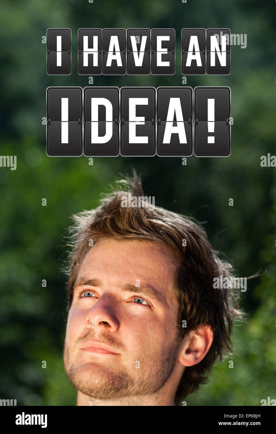 Young person looking at idea type of sign Stock Photo - Alamy