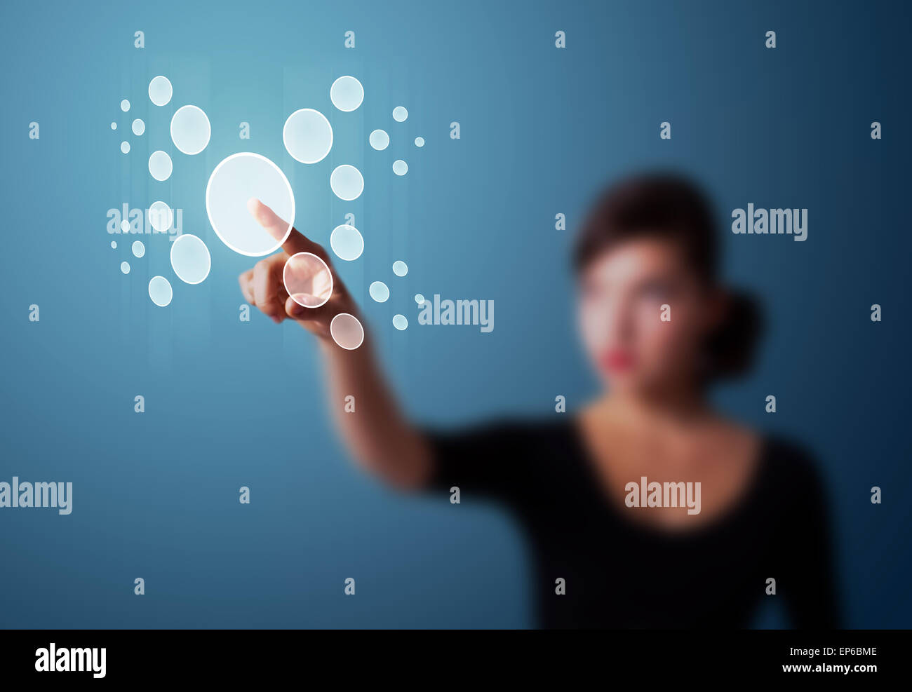 Businesswoman pressing high tech type of modern buttons Stock Photo - Alamy