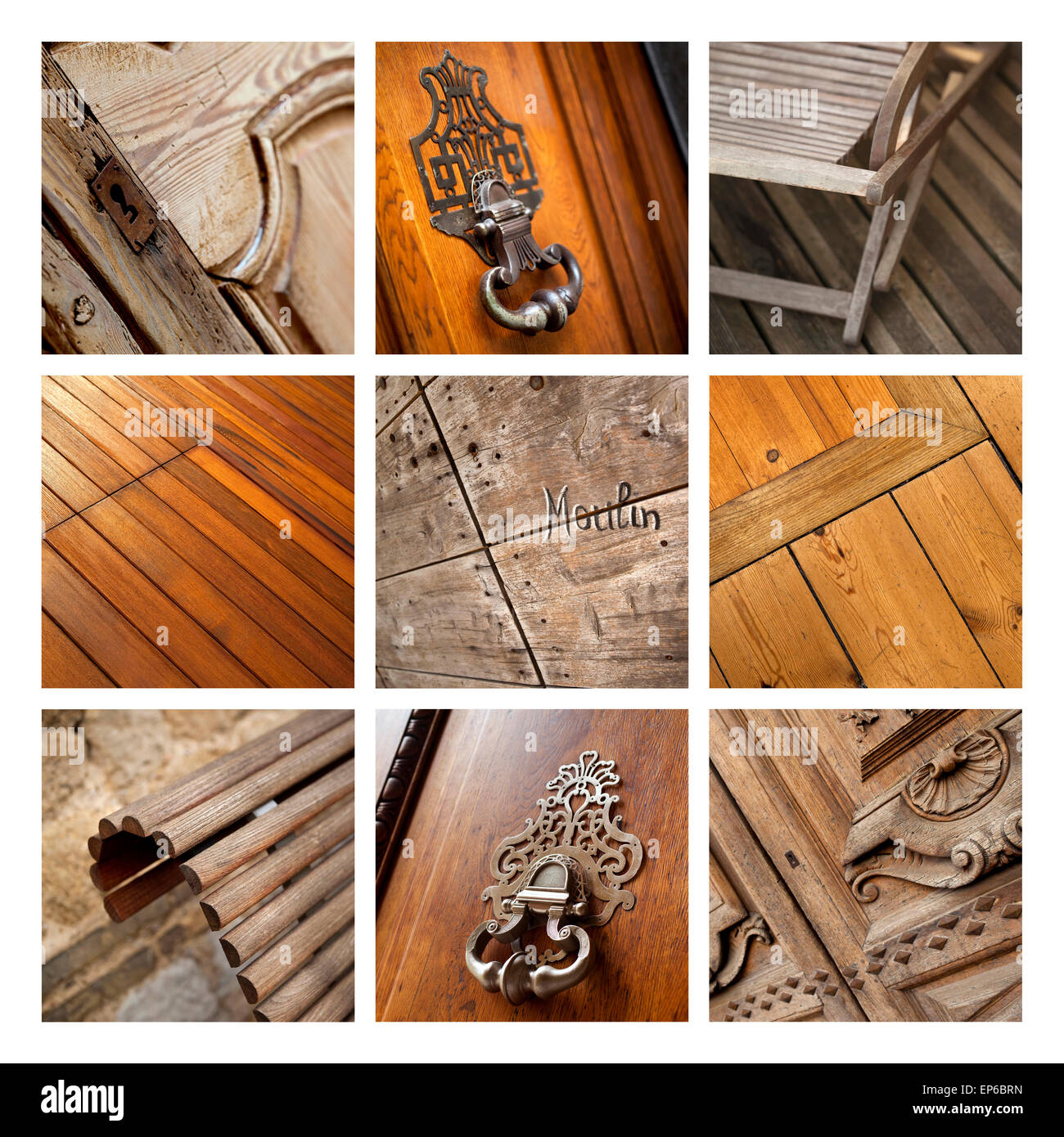 Woodwork and close up of wooden furniture on a collage Stock Photo - Alamy