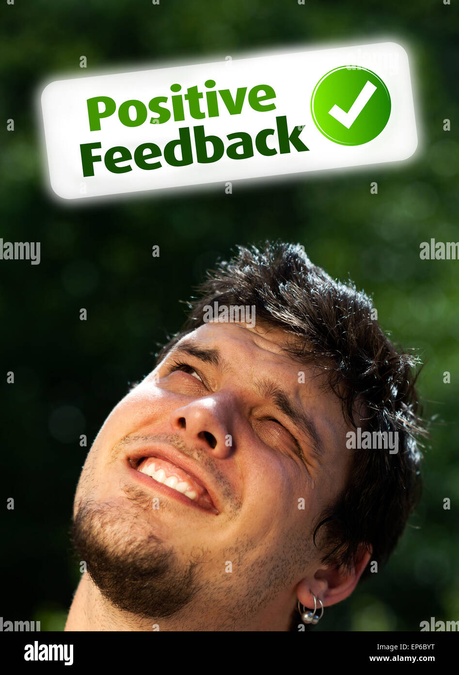 Young head looking at positive negative signs Stock Photo - Alamy