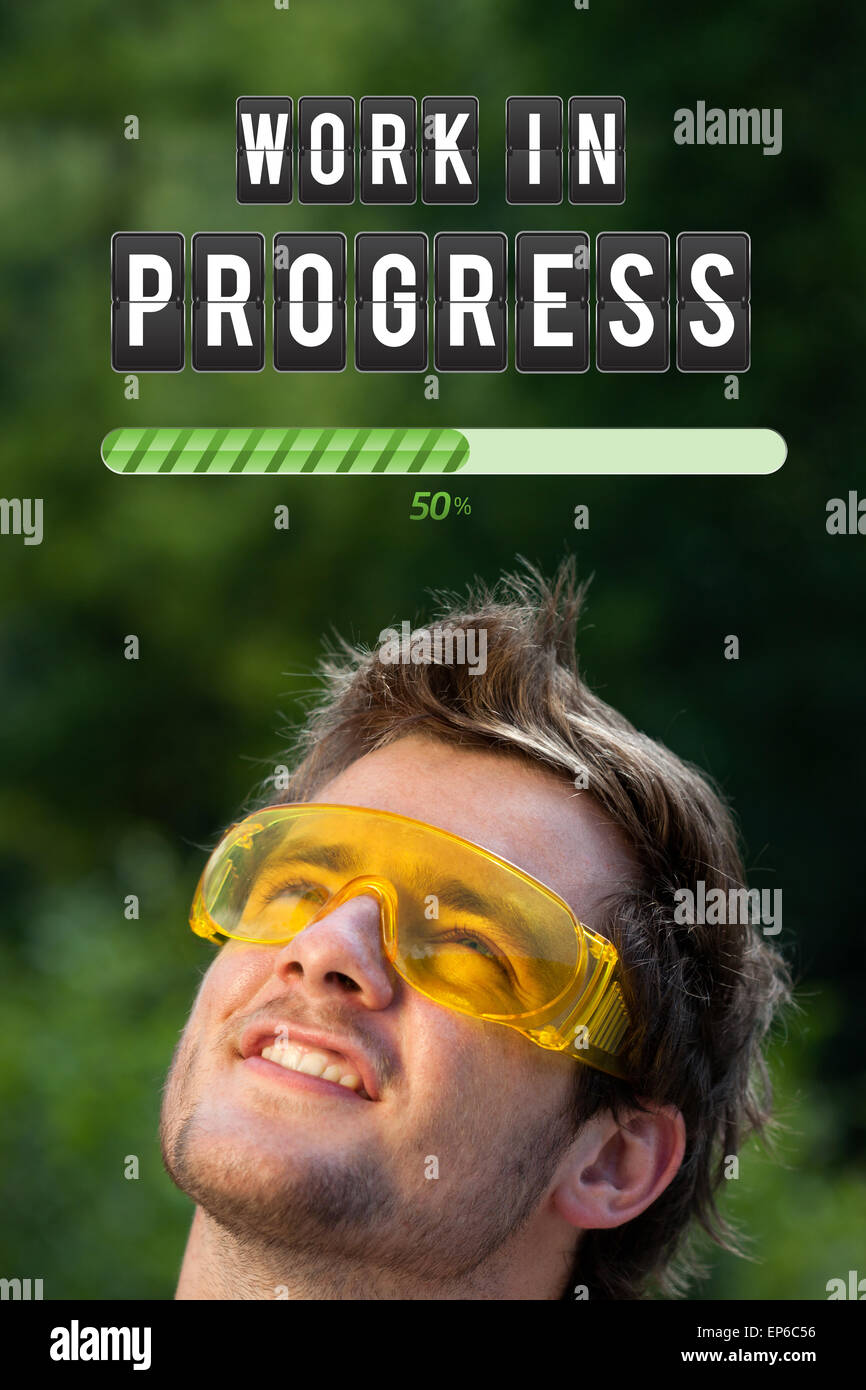 Young person looking at idea type of sign Stock Photo - Alamy