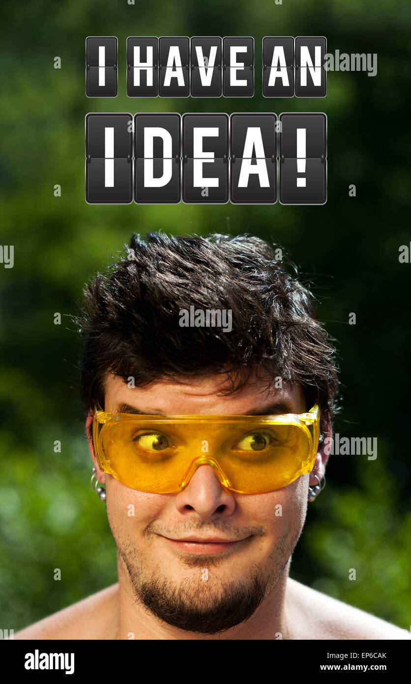 Young person looking at idea type of sign Stock Photo - Alamy