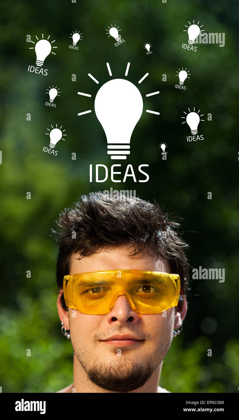 Young person looking at idea type of sign Stock Photo - Alamy