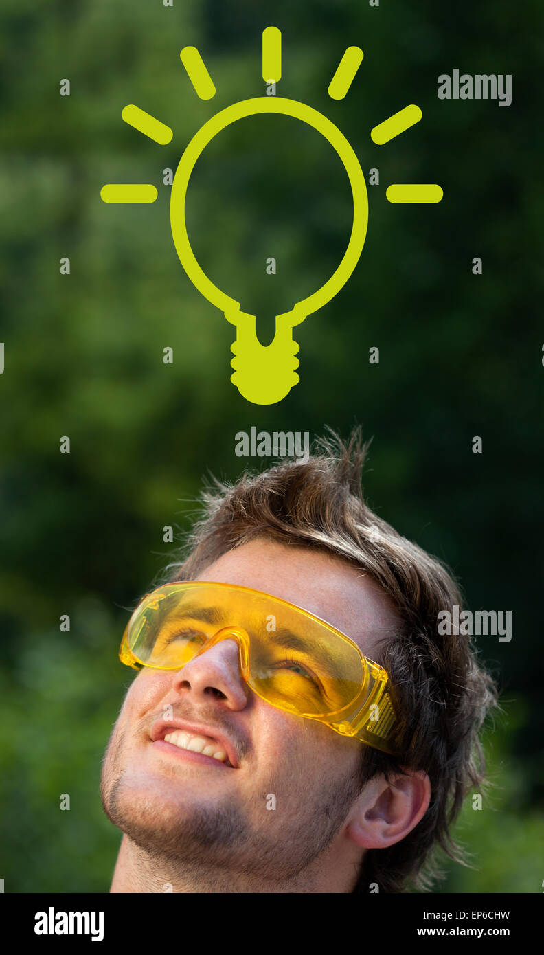 Young person looking at idea type of sign Stock Photo - Alamy
