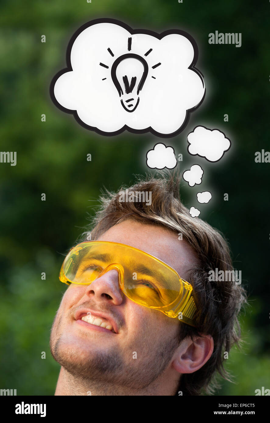 Young head thinking with clouds Stock Photo - Alamy