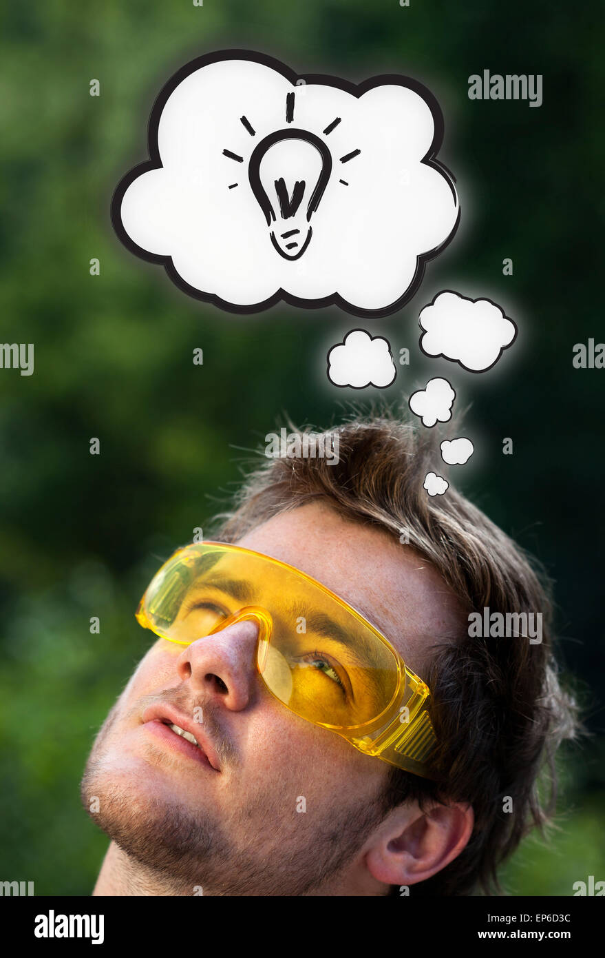 Young head thinking with clouds Stock Photo - Alamy