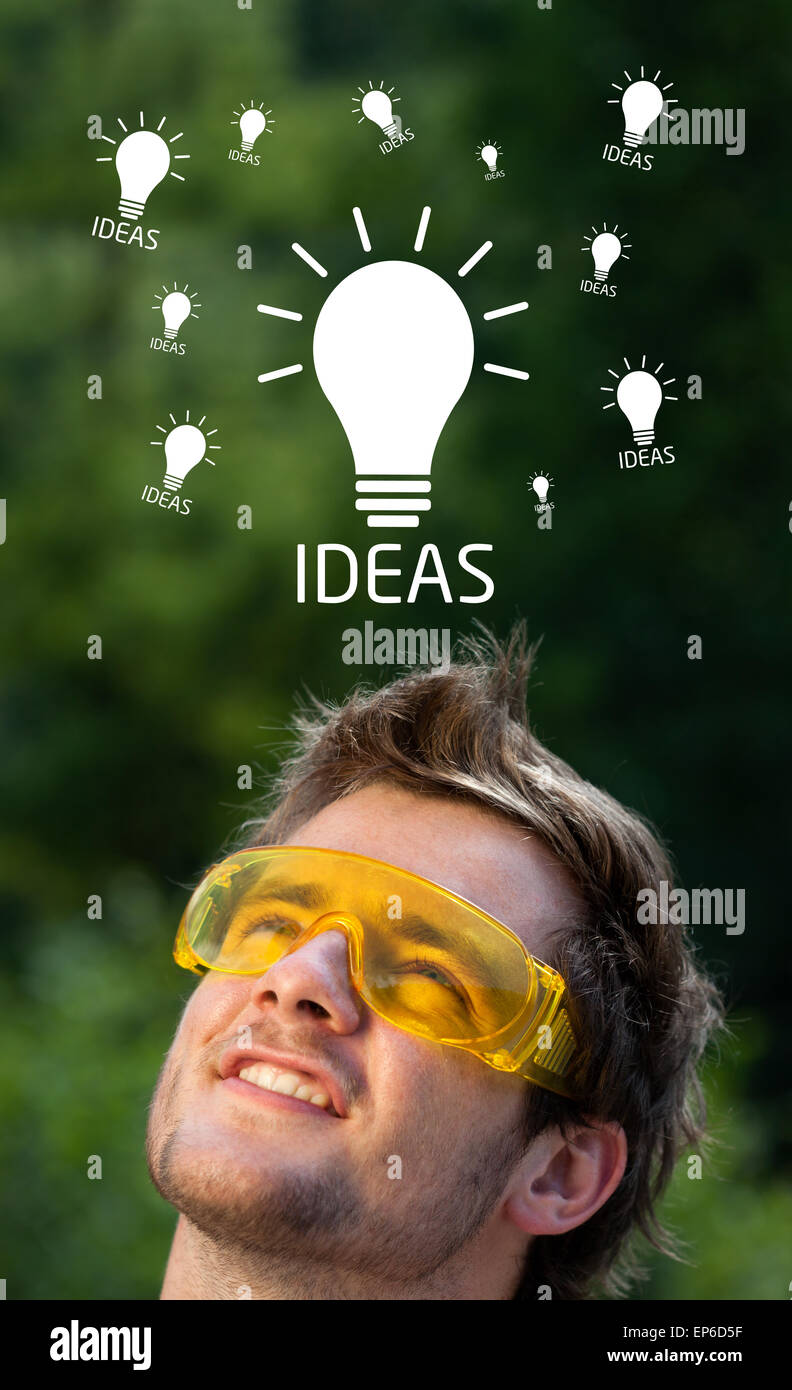 Young person looking at idea type of sign Stock Photo - Alamy