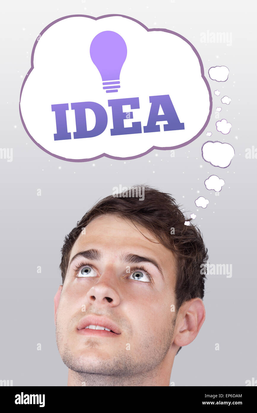 Young person looking at idea type of sign Stock Photo - Alamy