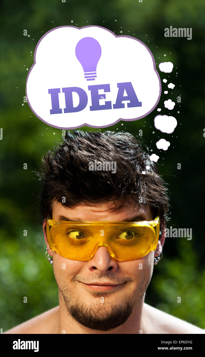 Young person looking at idea type of sign Stock Photo - Alamy