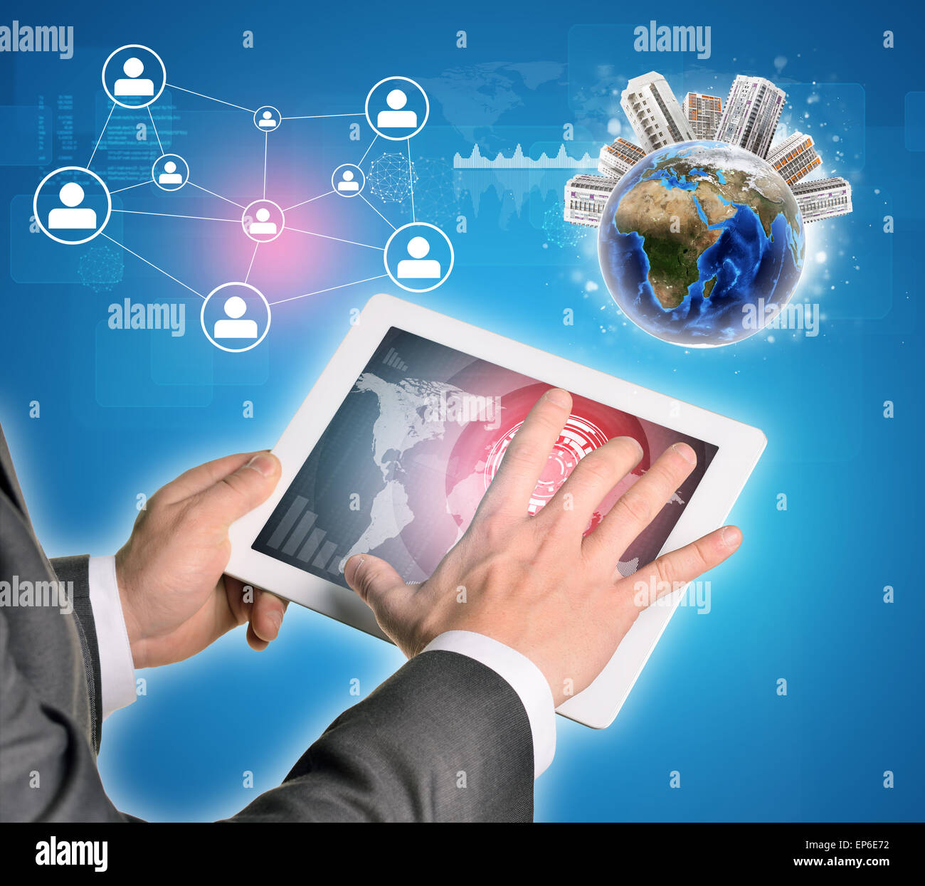 Businessman holding tablet business charts hi-res stock photography and ...
